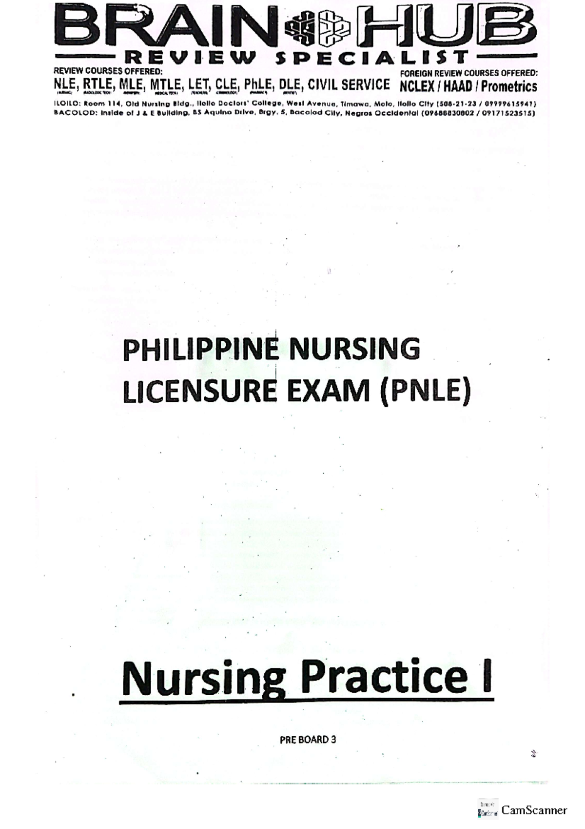 PNLE Nursing Practice I Preboard Exam 3 Review Notes - Studocu