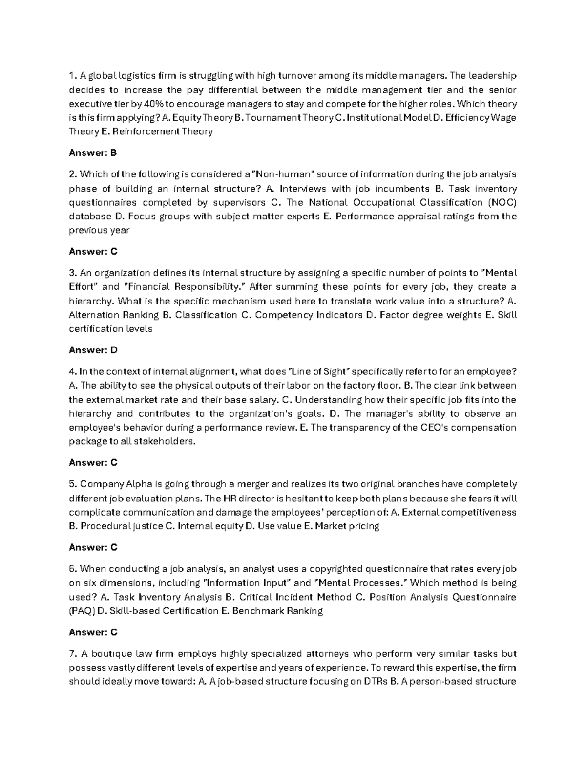 AI Generated Practice Questions for HRM 101: Job Evaluation and ...