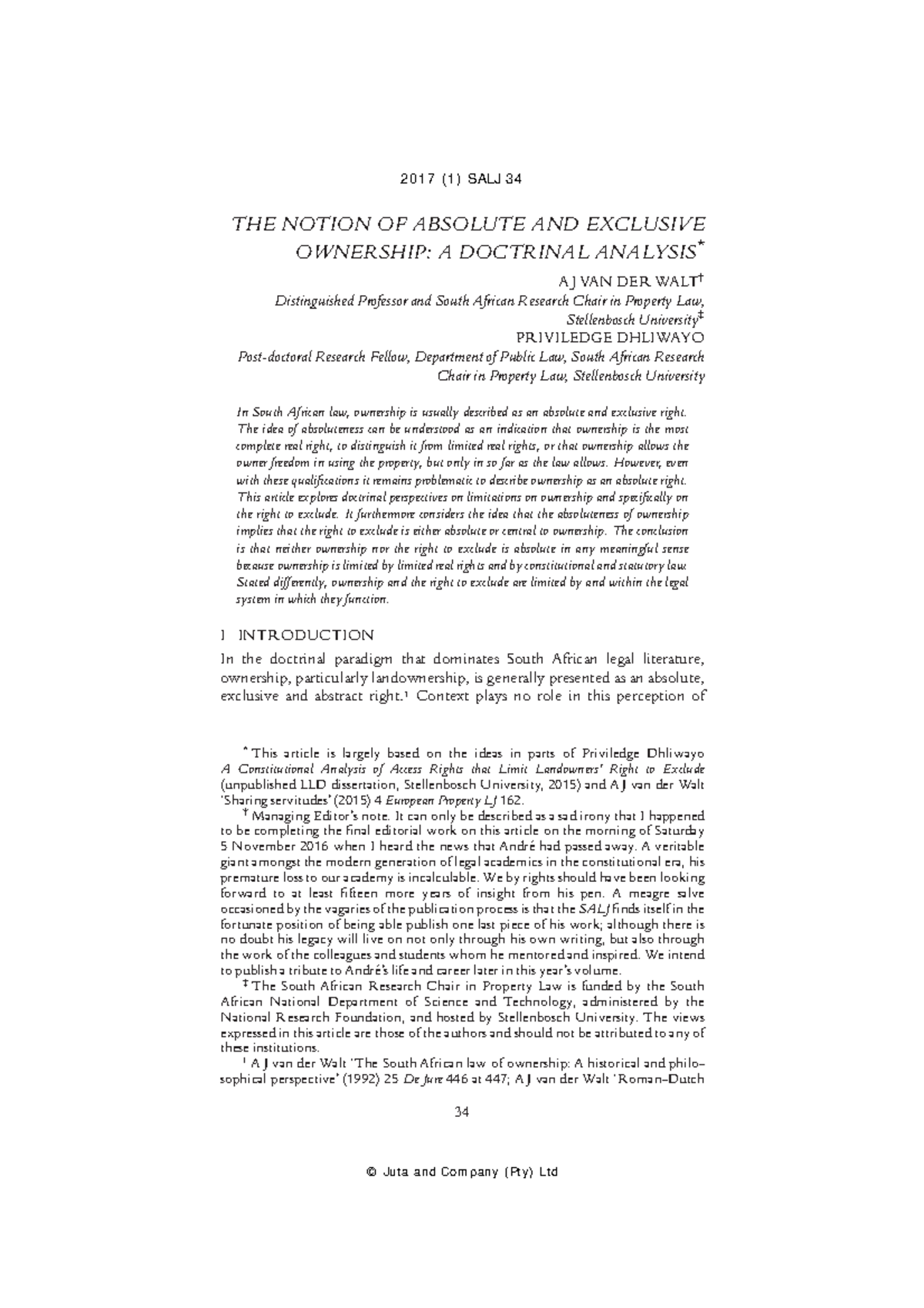 The notion of absolute and exclusive ownership - THE NOTION OF ABSOLUTE ...