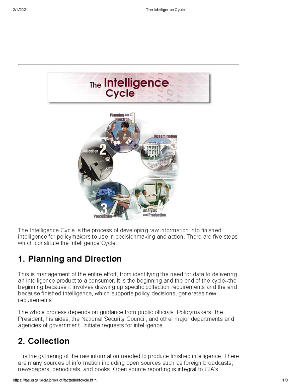 The Intelligence Cycle: Steps in Developing Finished Intelligence - Studocu
