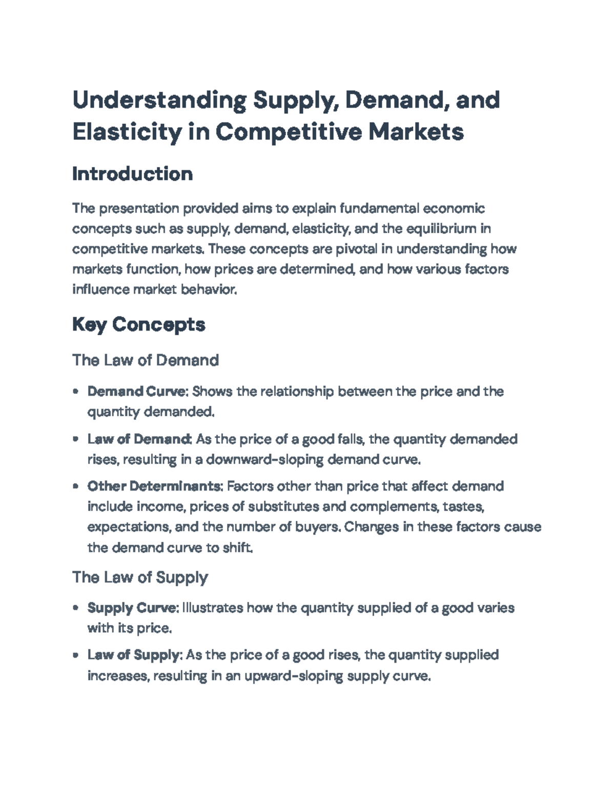 Understanding Supply, Demand, and Elasticity in Competitive Markets ...