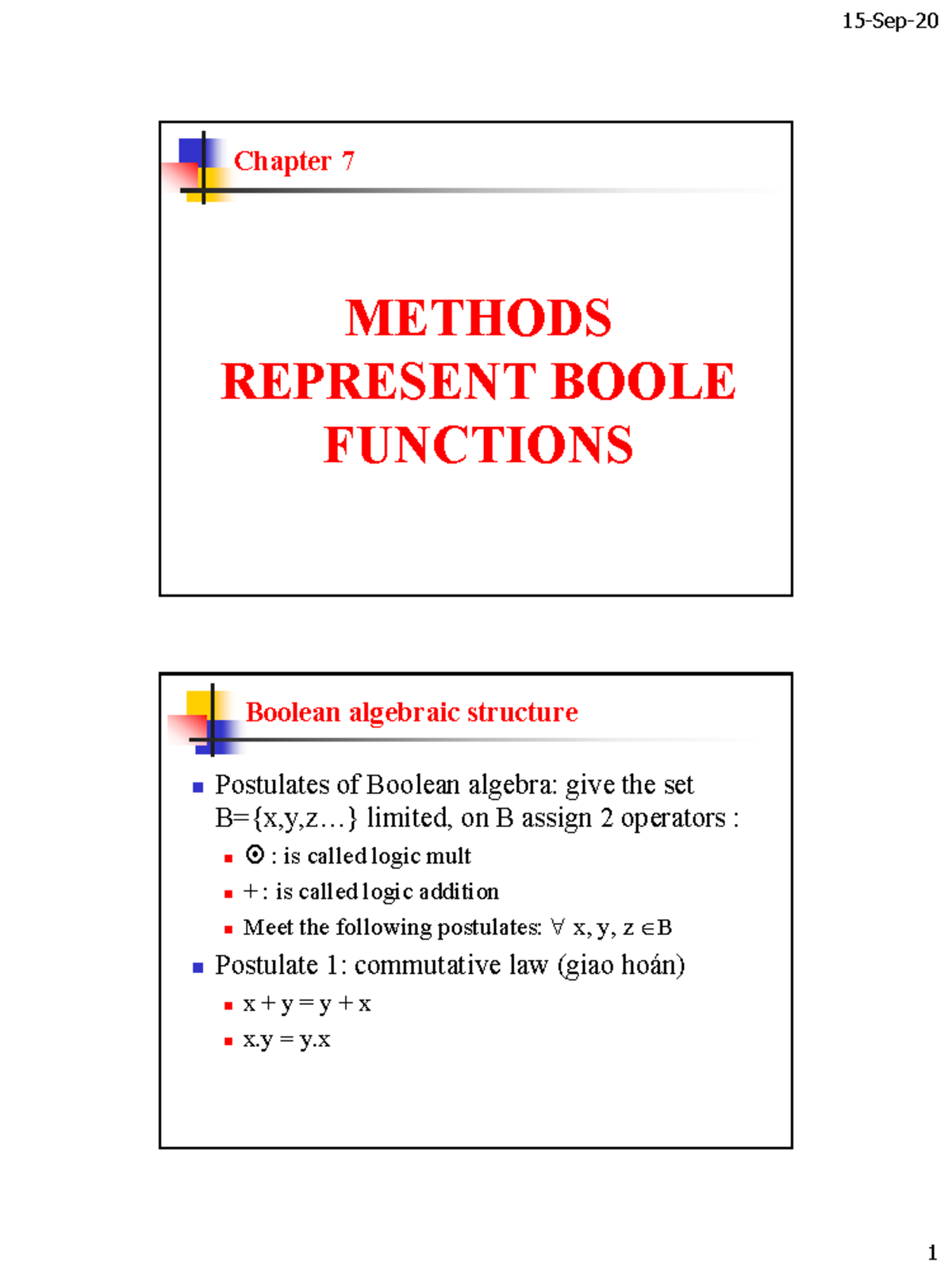 Chapter 7: Methods for Representing Boolean Functions - Studocu