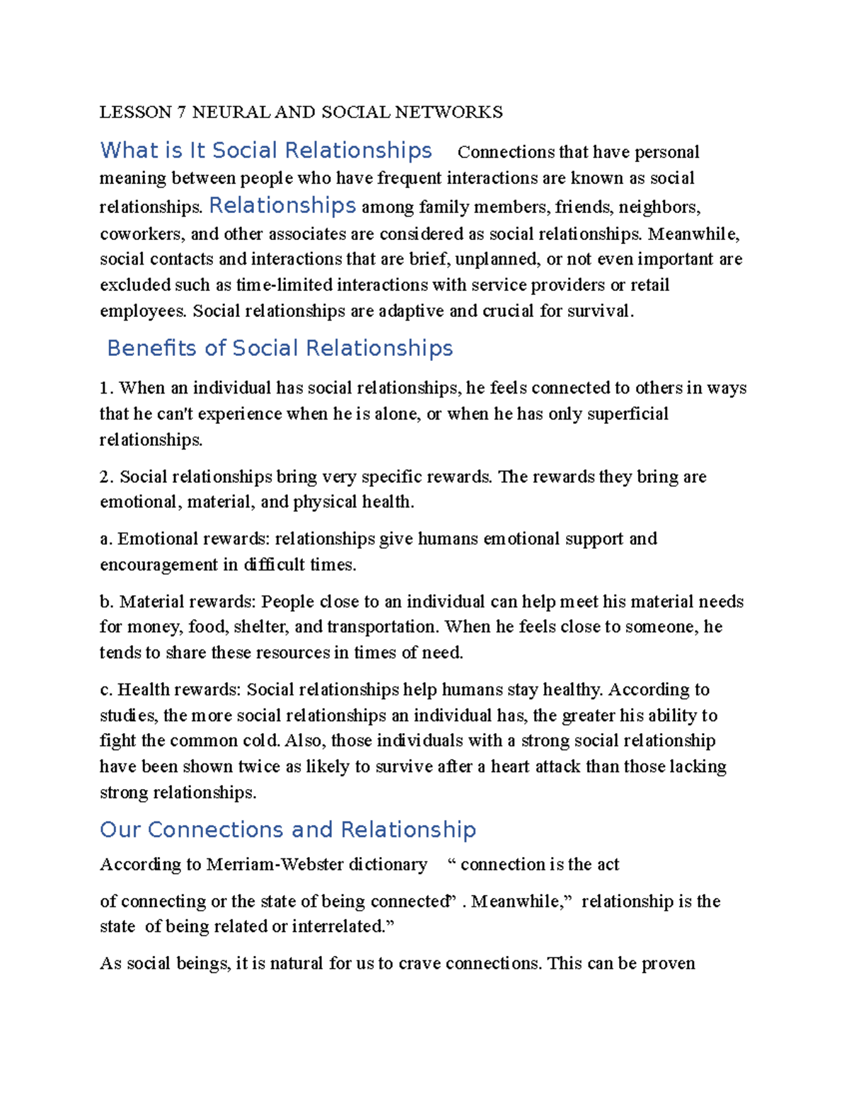 Lesson 7 TNCT: Neural & Social Networks Overview and Insights - Studocu