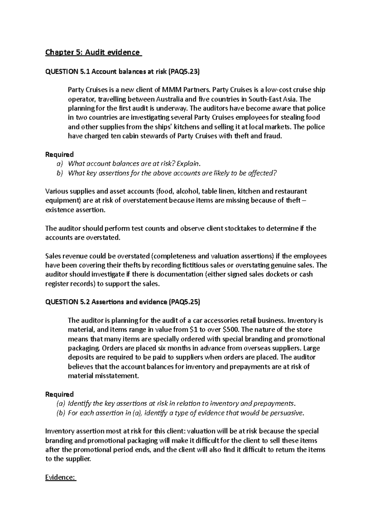 Chapter 5 - In class questions and answers - Chapter 5: Audit evidence ...