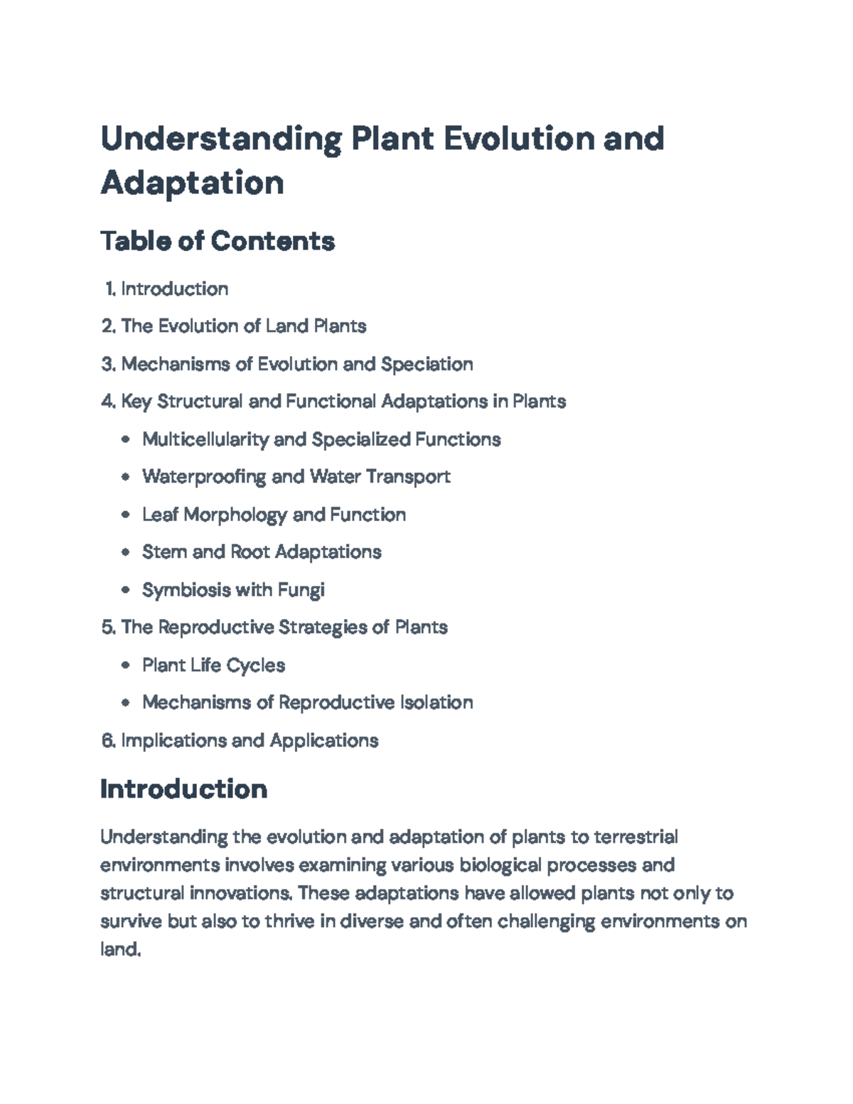 Plant Evolution and Adaptation: Key Mechanisms and Strategies ...