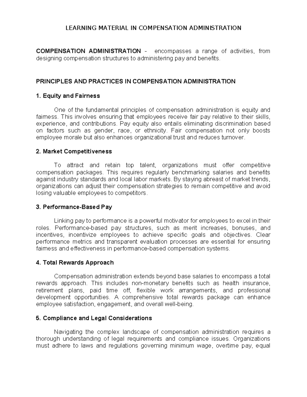 Comp. Admin. Internal and External Environment in Compensation ...