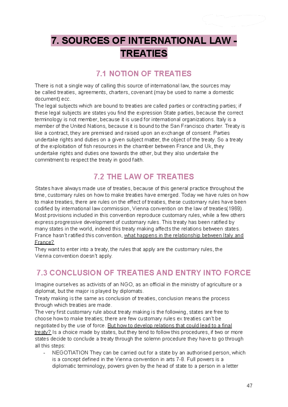 International Law (IL) - Sources of Law: Treaties Explained - Studocu