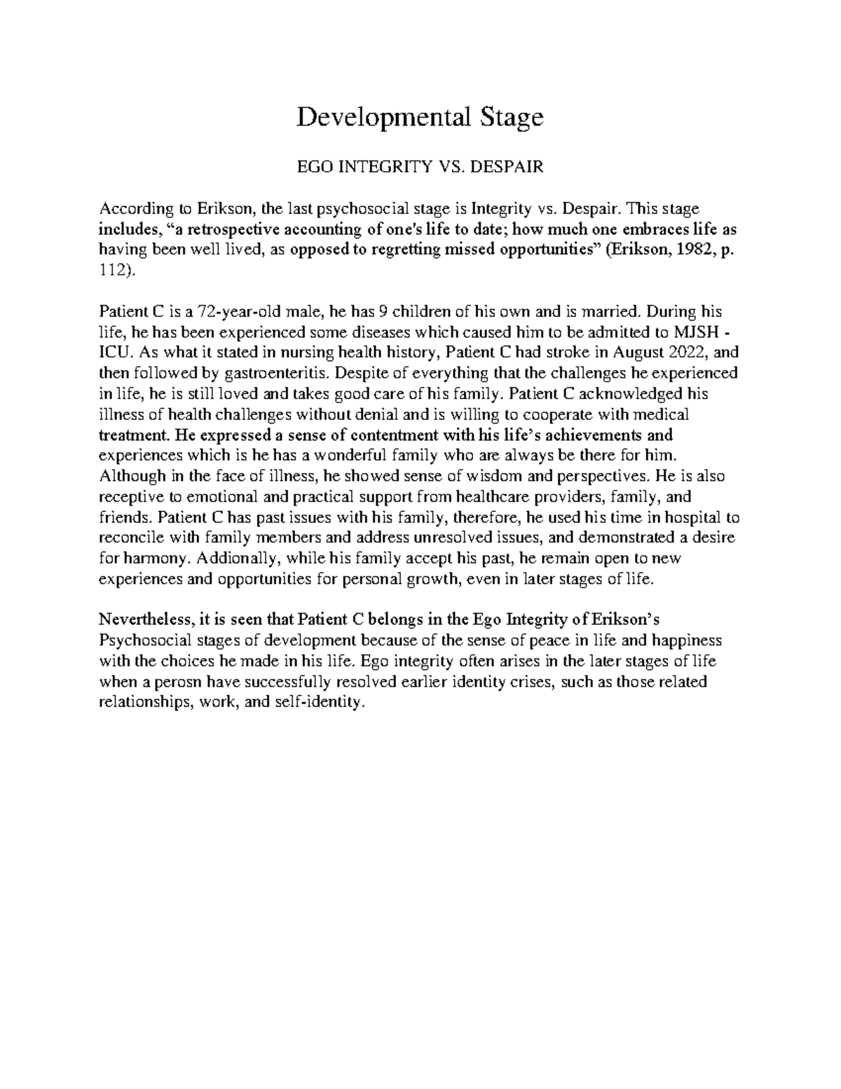 NHH (additional) - GCS - Developmental Stage EGO INTEGRITY VS. DESPAIR ...