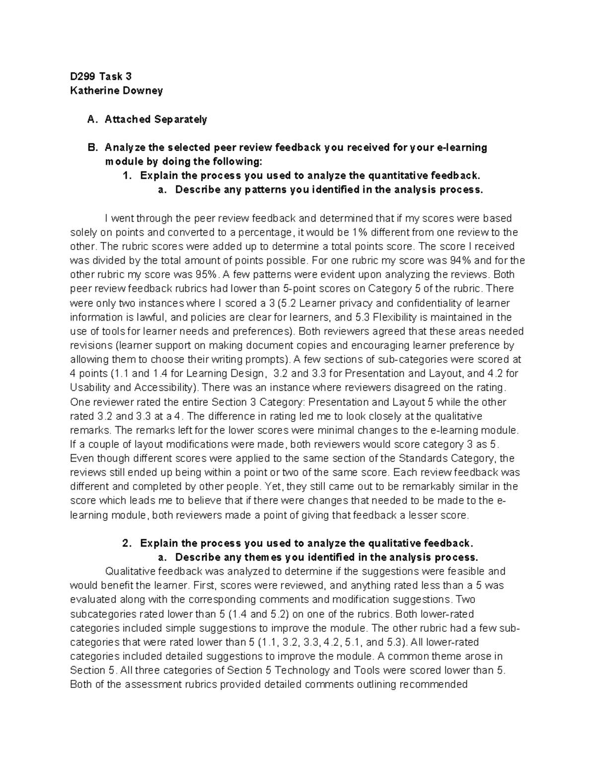 D299 Task 3 - Peer Review Feedback Analysis and Module Improvements - Studocu
