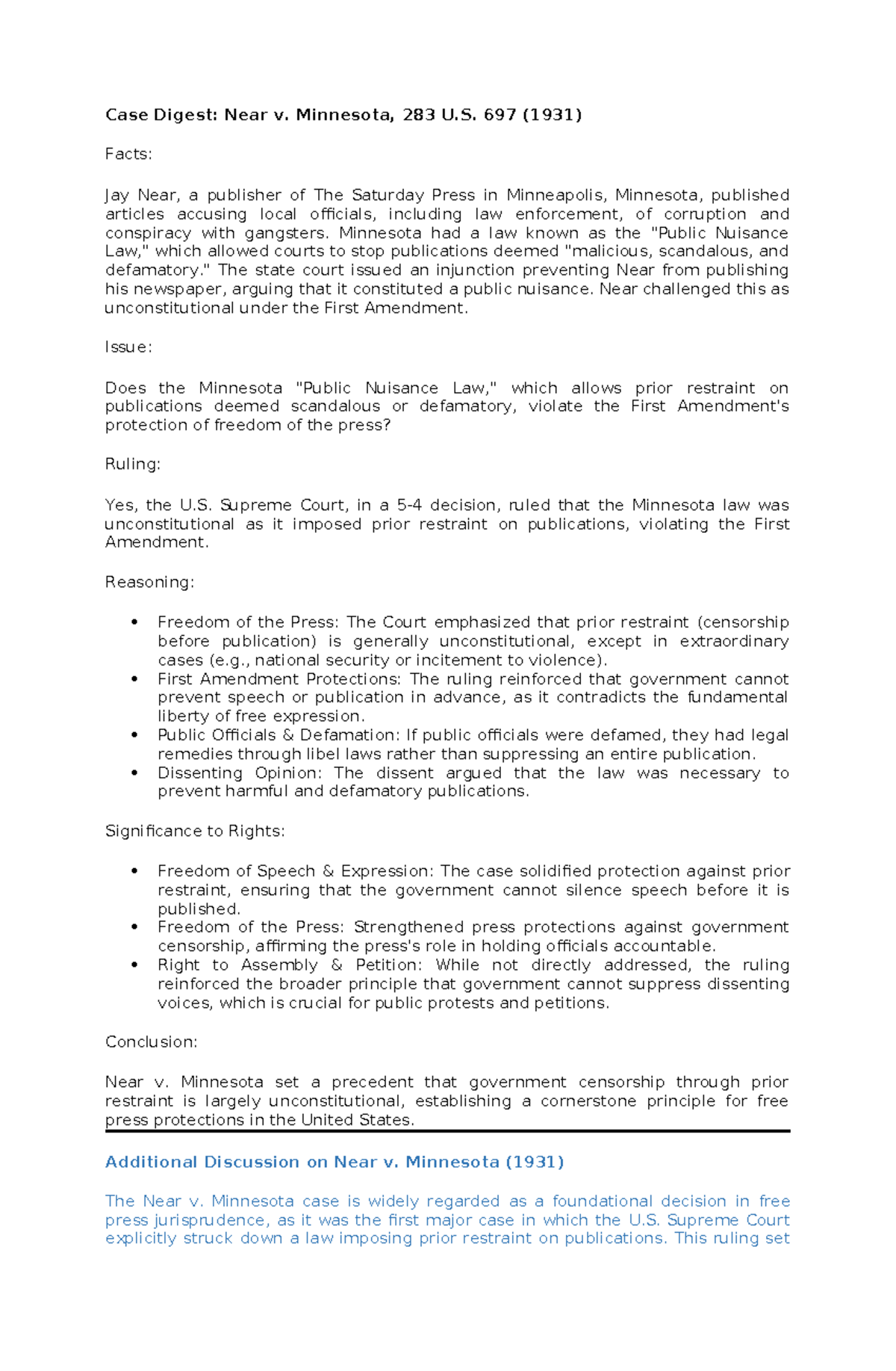 Case Digest: Landmark Rulings on Freedom of Speech and Press Rights ...