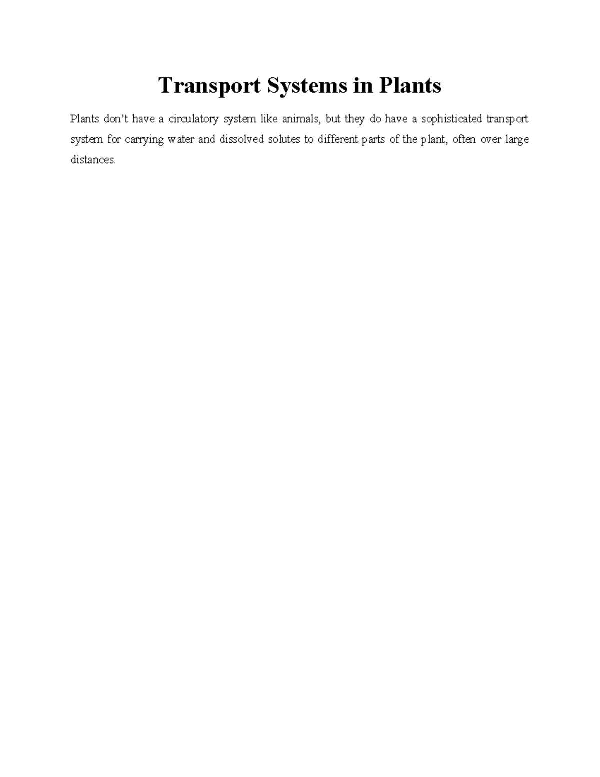 Lecture XI - Transport Systems in Plants: Water & Nutrient Movement ...