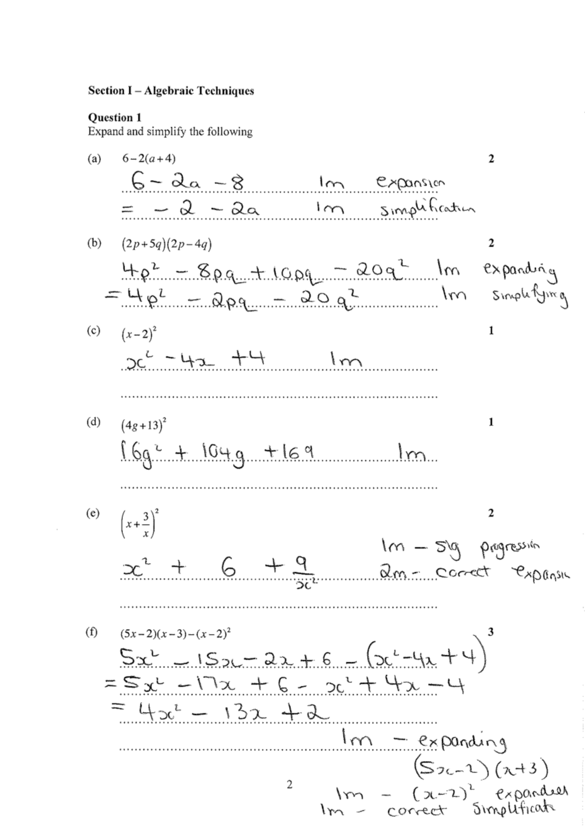 Algebraic Techniques C Exam Solutions: Expansions, Factorizations ...