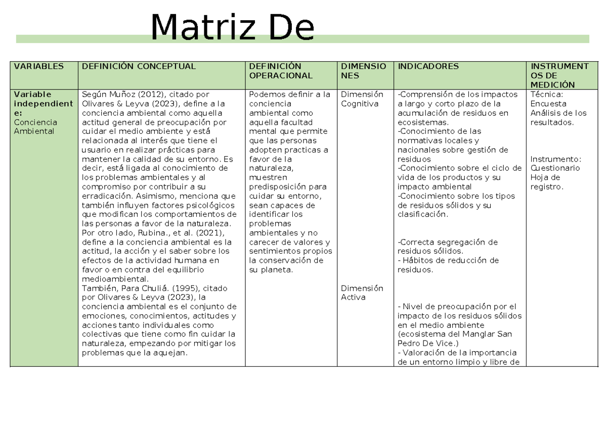 Matriz DE Variables ECCA - VARIABLES DEFINICIÓN CONCEPTUAL DEFINICIÓN ...