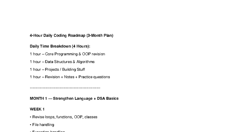 4 hour daily coding roadmap - 4-Hour Daily Coding Roadmap (3-Month Plan ...
