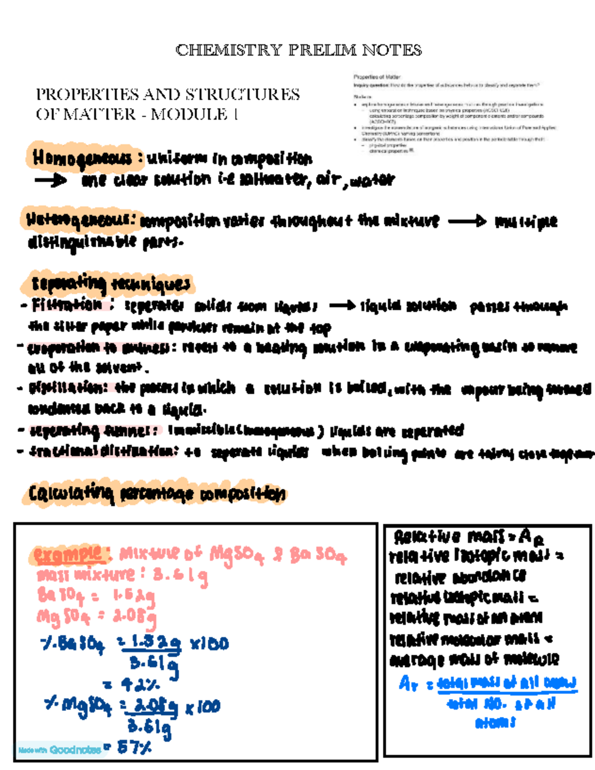 CHEMISTRY PRELIM NOTES: PROPERTIES & STRUCTURES OF MATTER MODULE 1 ...