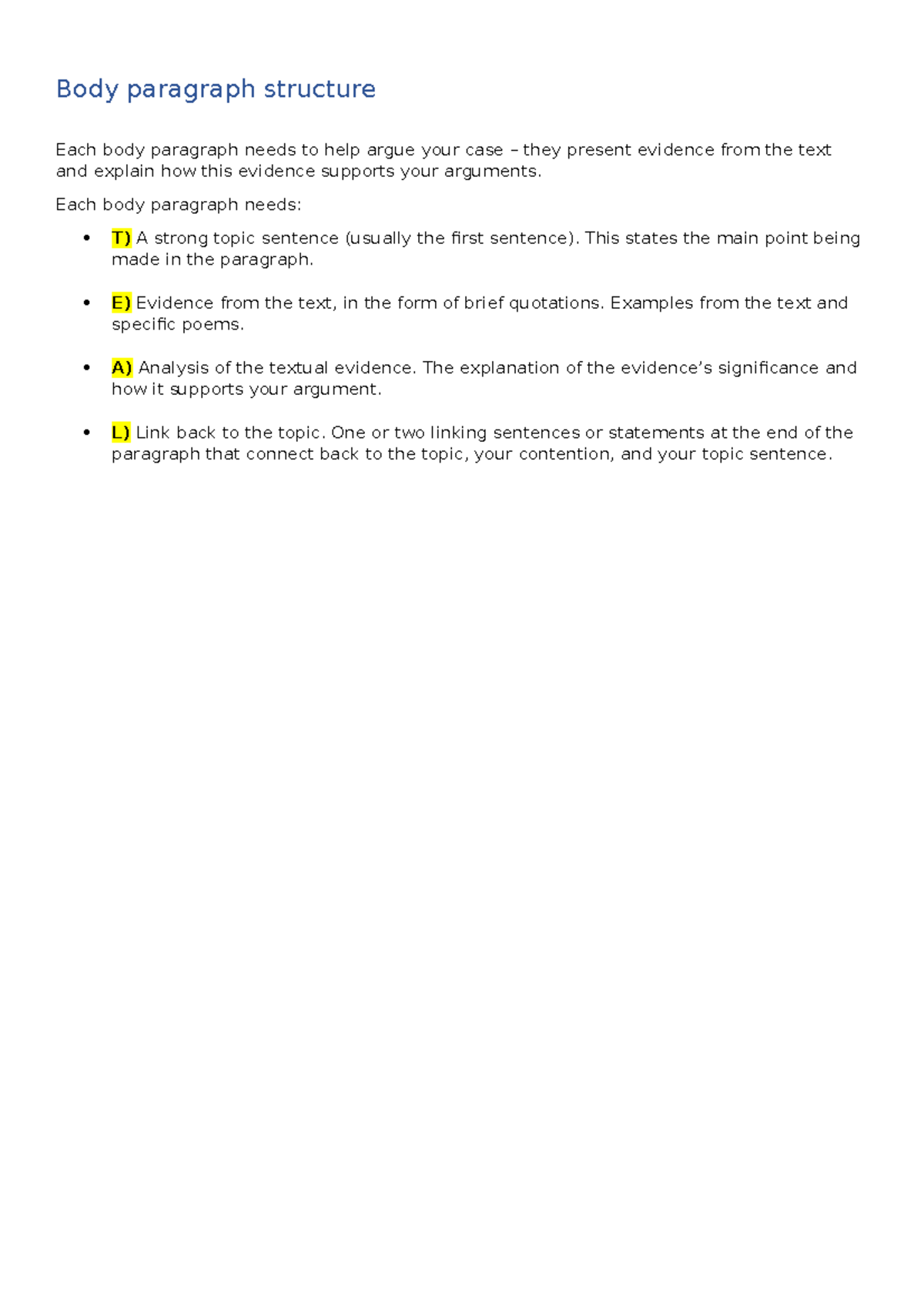 TEEL Paragraph Structure Examples for Essay Writing - Studocu