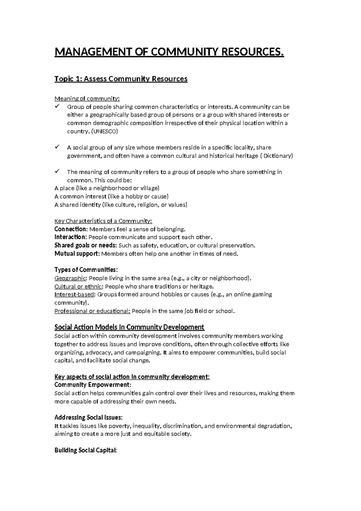 MOCR: Management of Community Resources Overview and Evaluation - Studocu