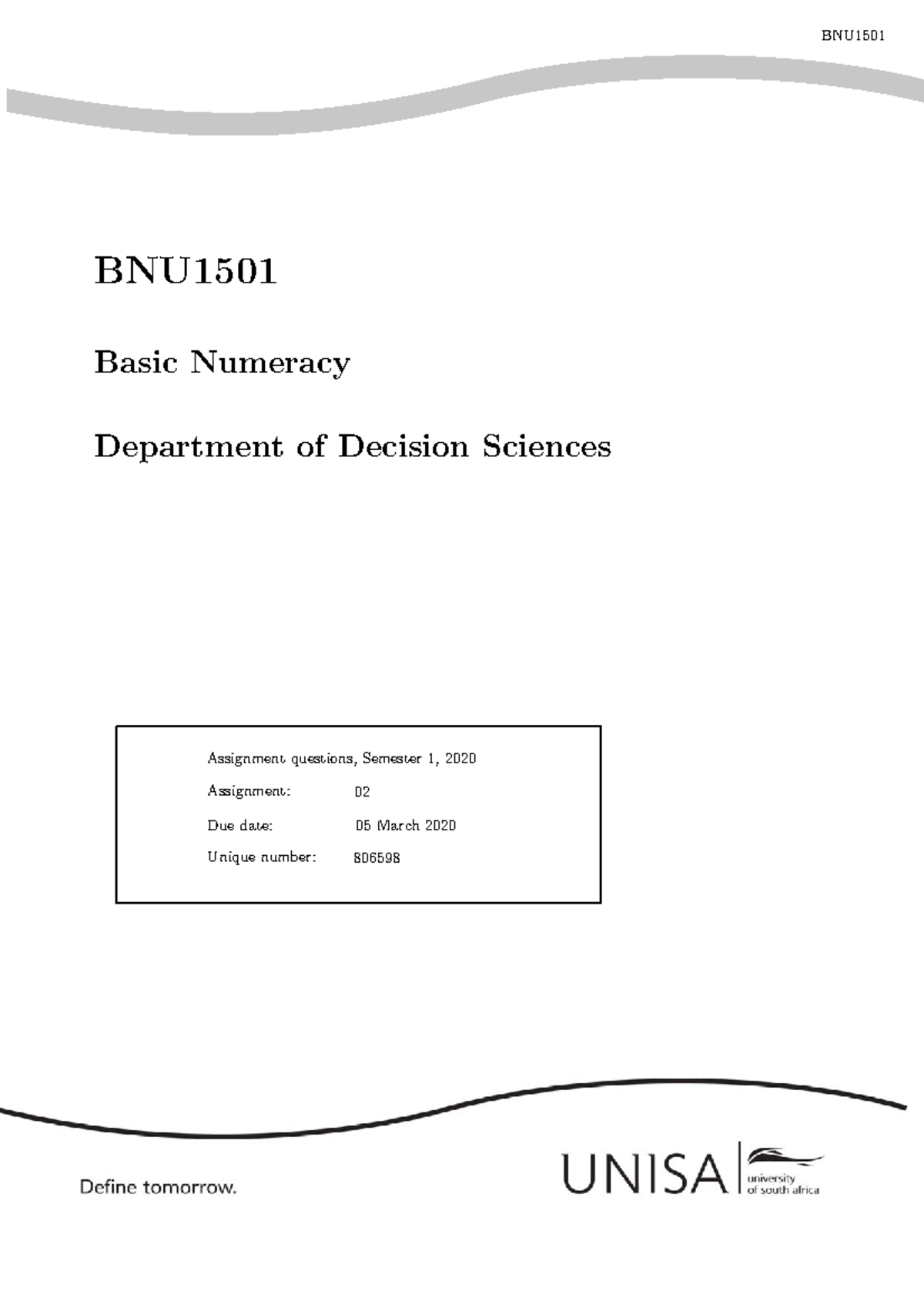 BNU 1501 Assignment 02 Questions & Guidelines S1 2020 - Studocu