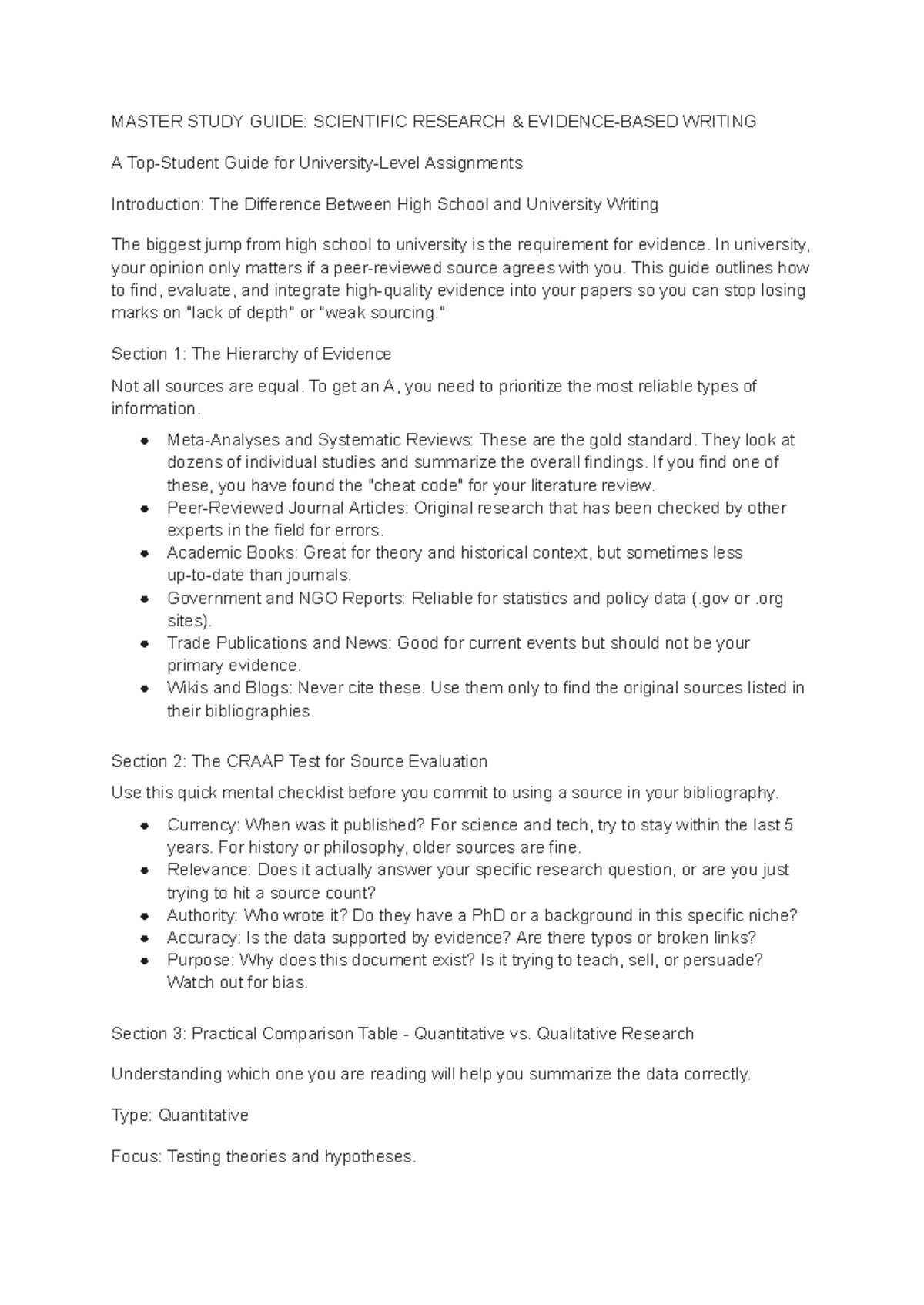 MASTER STUDY GUIDE: SCIENTIFIC RESEARCH WRITING (SRW 101) - Studocu