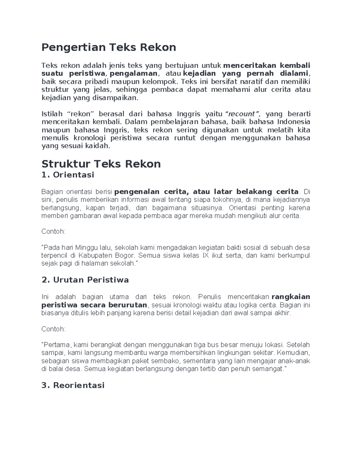 BAB 3: Teks Rekon untuk Kelas 9 - Pemahaman dan Struktur - Studocu