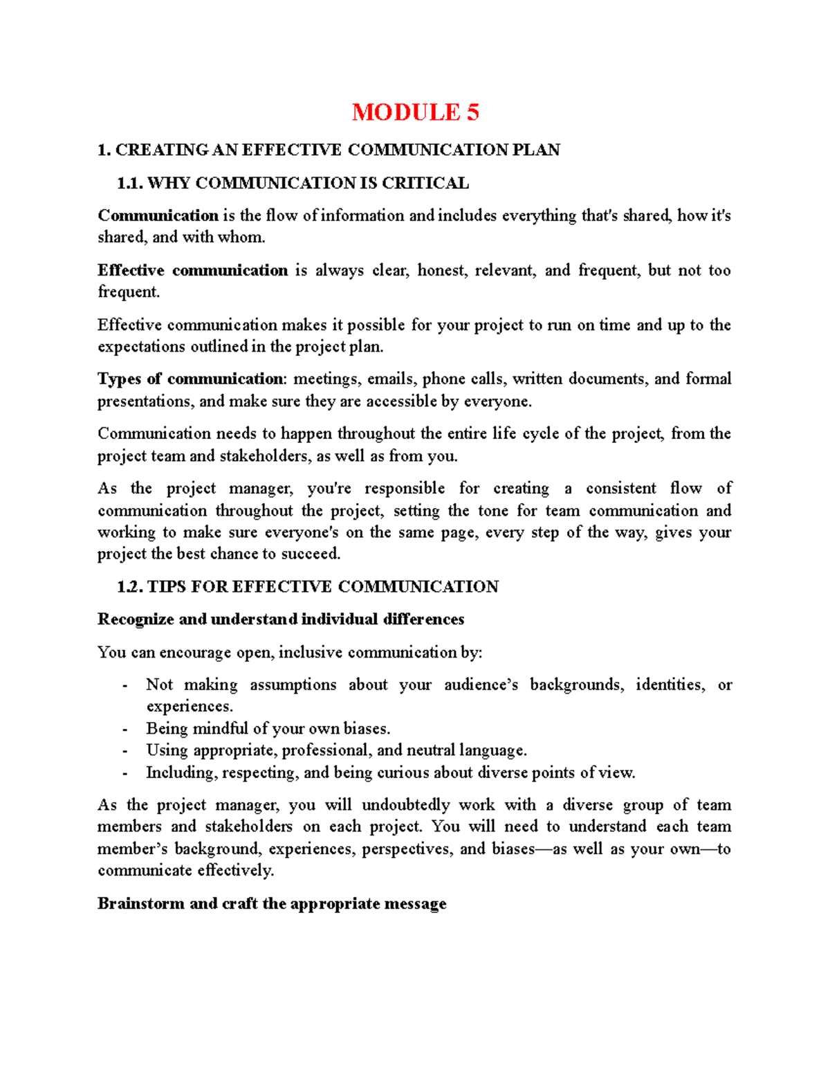 Module 5-Organizing communication and documentation - MODULE 5 1 ...