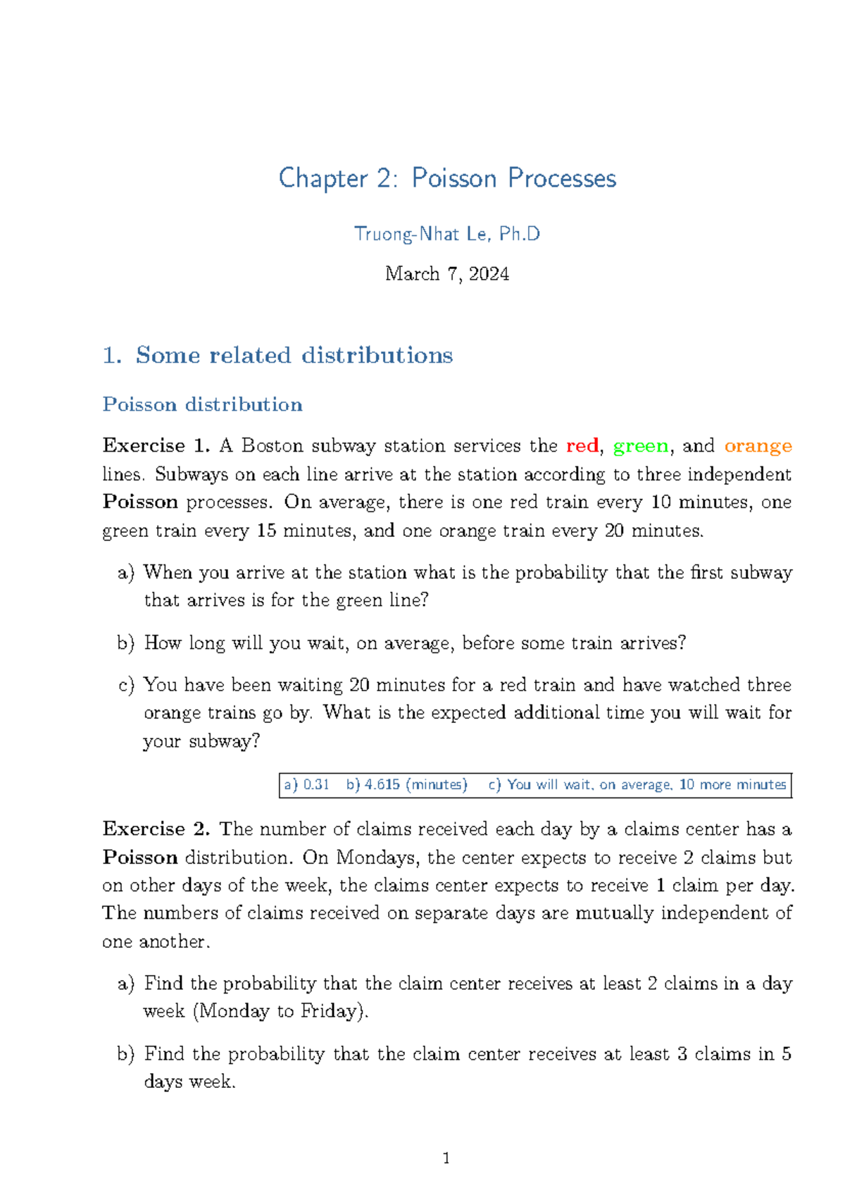Chapter 2 Poisson Processes Exercises (3): 1-10 Solutions & Analysis ...