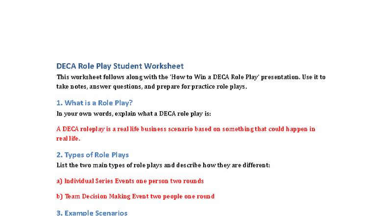 DECA Role Play Worksheet: Notes & Scenarios for Practice - Studocu