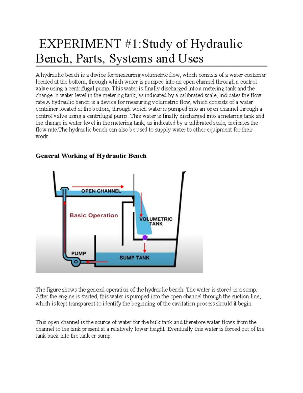 Experiment #1: Hydraulic Bench Study in Fluid Mechanics - Studocu