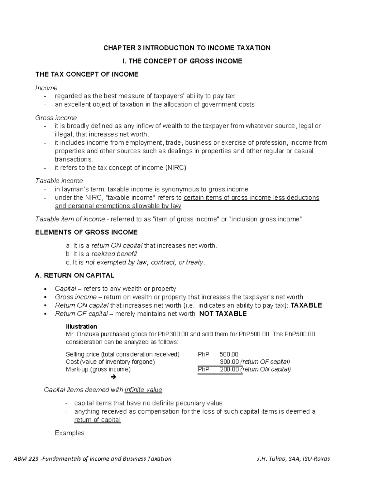 Chapter 3: Intro to Income Taxation - Key Concepts & Definitions - Studocu