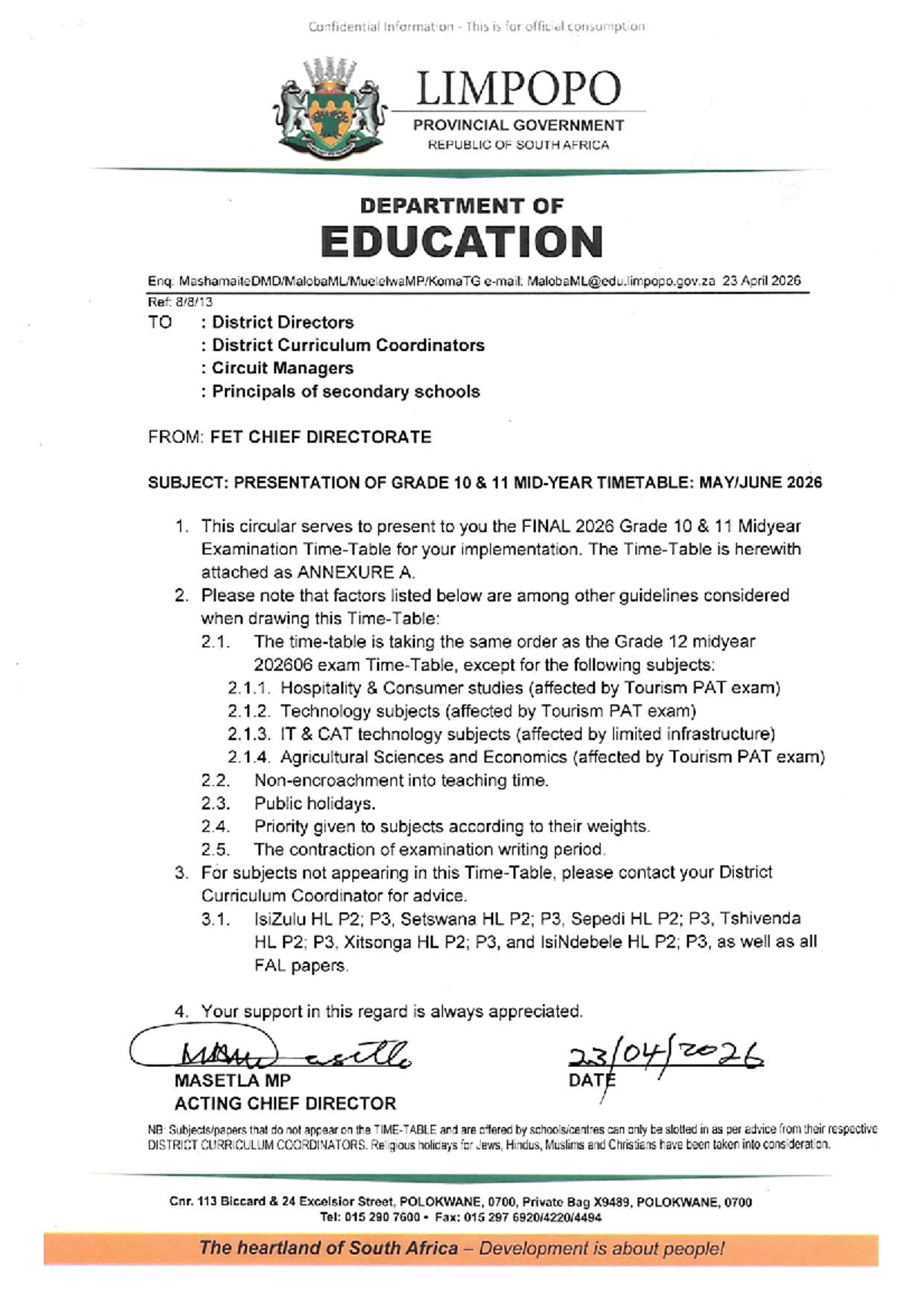 Grade 10 & 11 Midyear Exam Timetable 2026 - Limpopo Education - Studocu