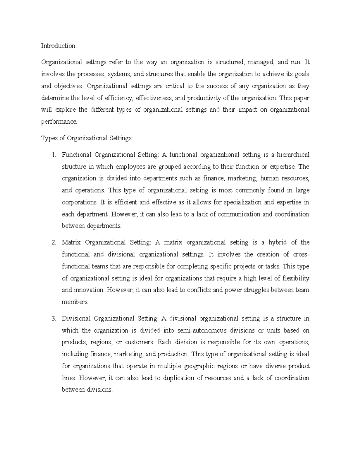 Organizational Structure & Performance Analysis: Types & Impact - Studocu