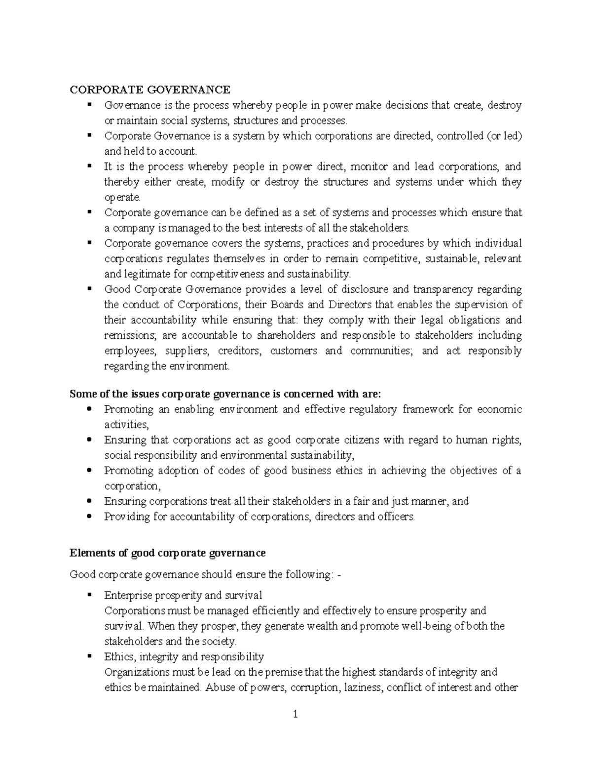 Corporate Governance - Key Principles & Best Practices Notes - Studocu
