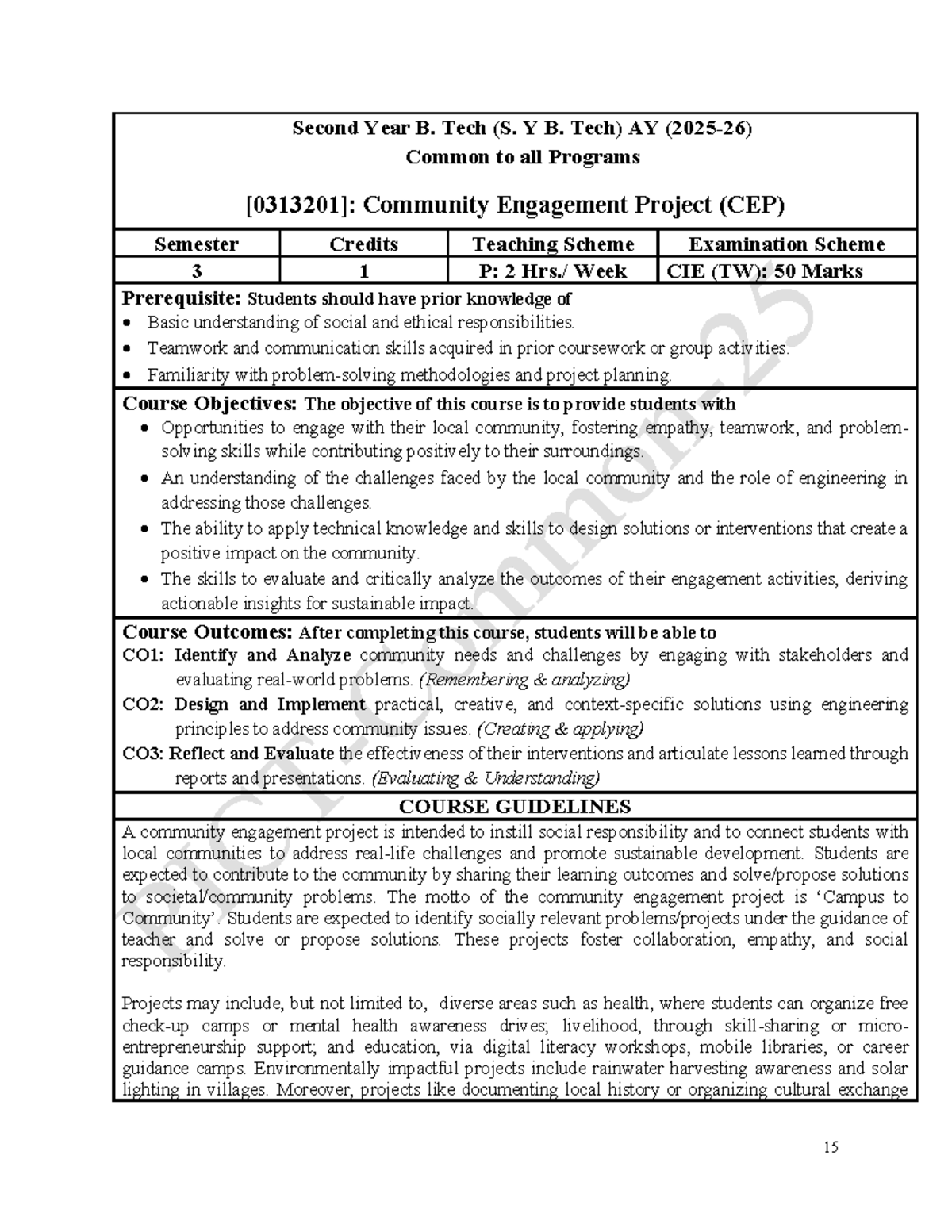 S.Y B. Tech Community Engagement Project (CEP) Guidelines and ...