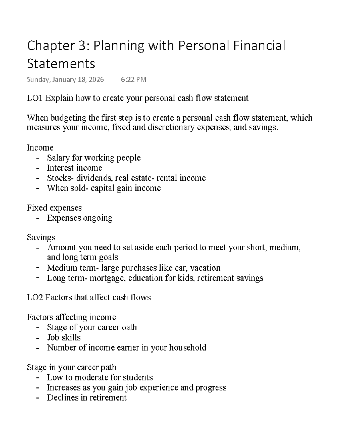 Chapter 3: Personal Financial Statements & Budgeting (FIN 3) - Studocu