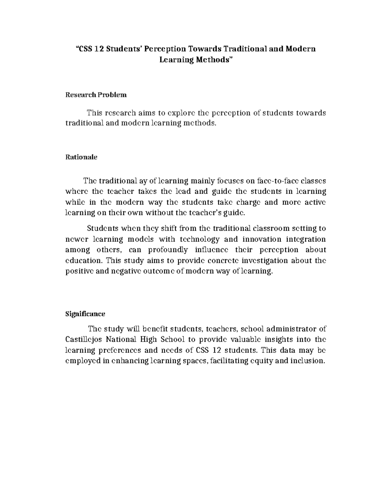 CSS 12 Study: Students' Perceptions of Learning Methods in Education ...