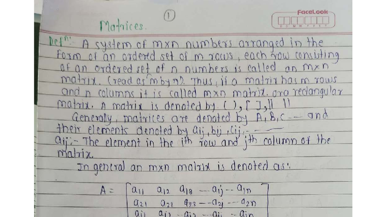 Matrix Algebra Unit IV: Understanding MXN Matrices and Their Properties ...