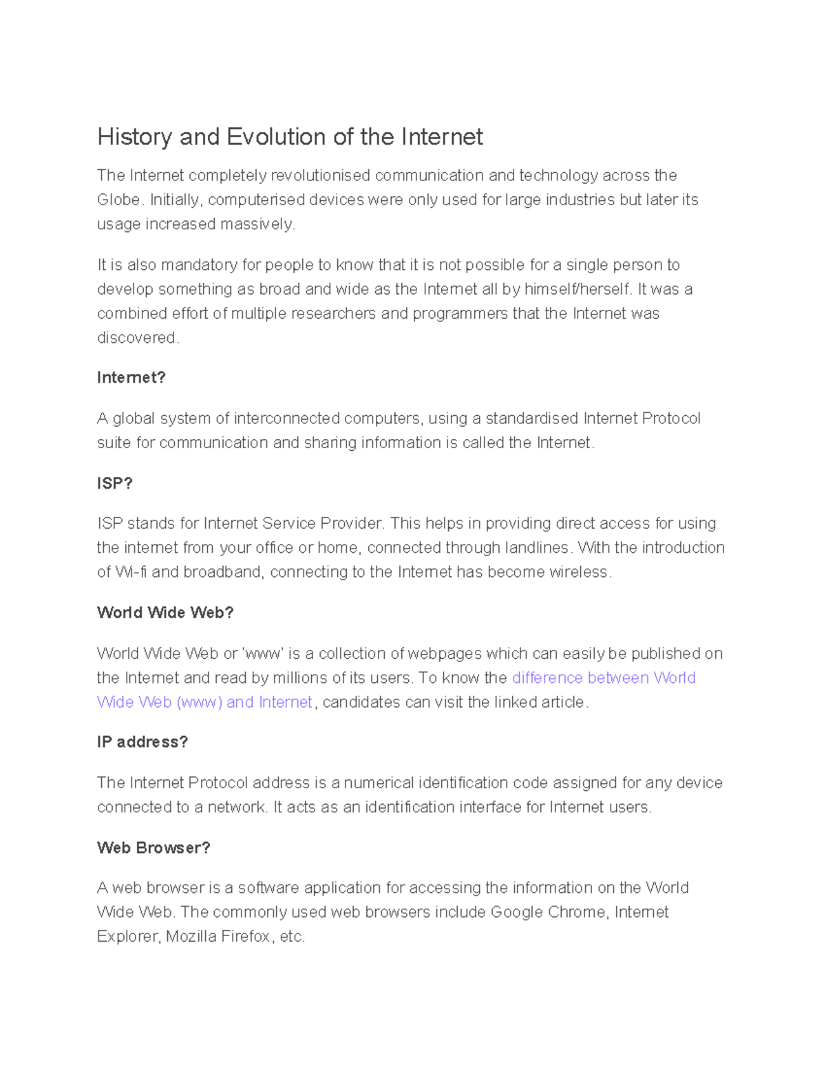 History and Evolution of the Internet: A Comprehensive Overview - Studocu
