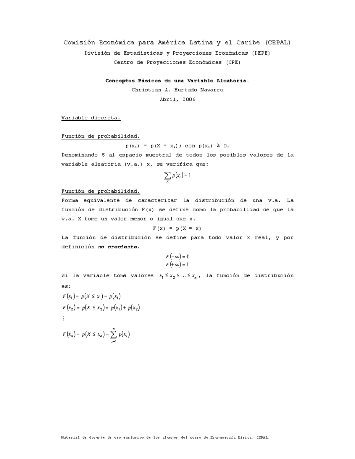 Conceptos Básicos de Variables Aleatorias - Estadí Stica COMP III-1 - Studocu