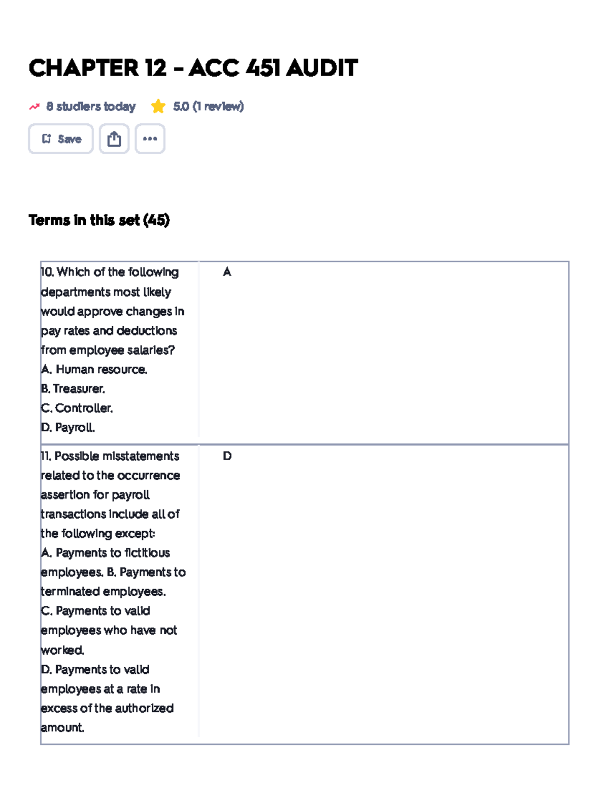 Chapter 12 Study Guide - ACC 451 Audit Flashcards Quizlet - Studocu