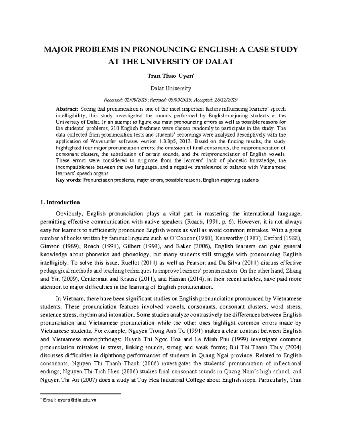 MAJOR PRONUNCIATION ERRORS IN ENGLISH: A CASE STUDY AT DALAT UNIVERSITY ...