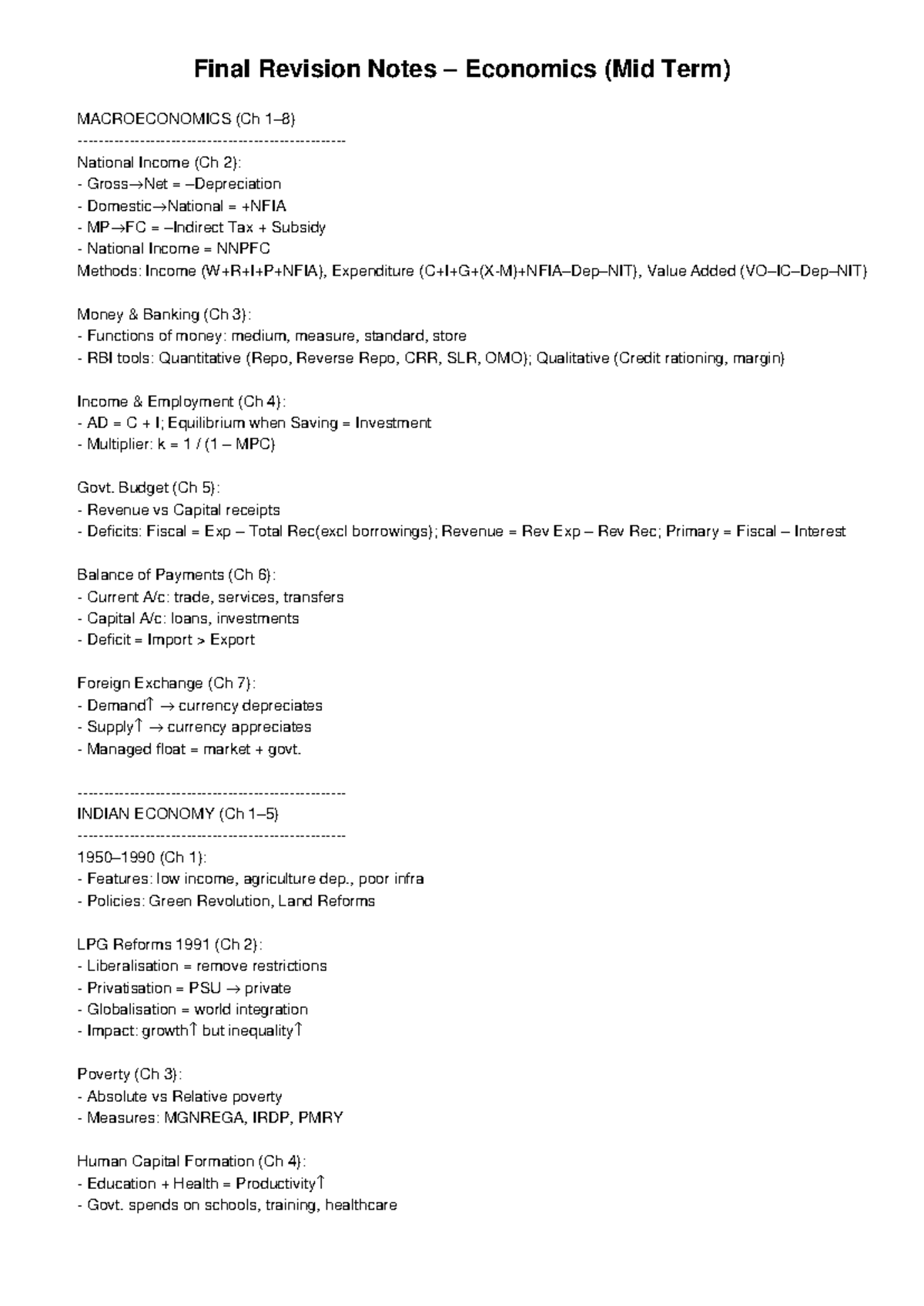 Final Revision Notes for Economics Midterm (MACROECONOMICS) - Studocu