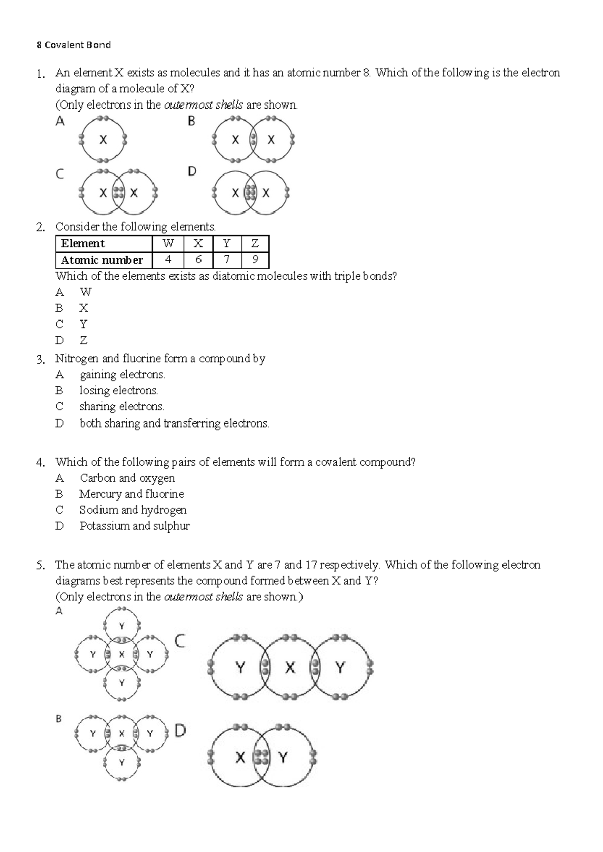 Chemistry 8: Covalent Bond Notes and Practice Questions - Studocu