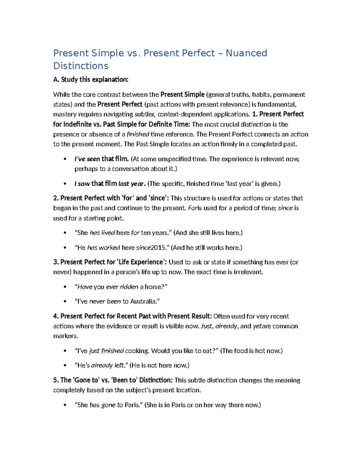 Present Simple vs. Present Perfect: Key Distinctions - L3 - Studocu