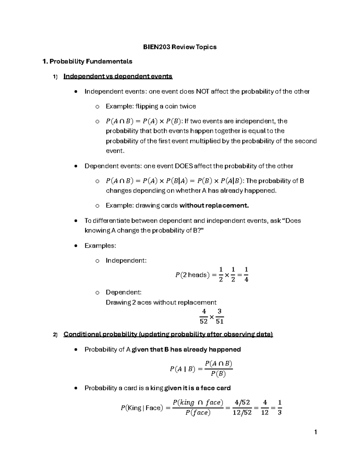 BIEN203 Probability Fundamentals Review: Key Concepts and Examples ...