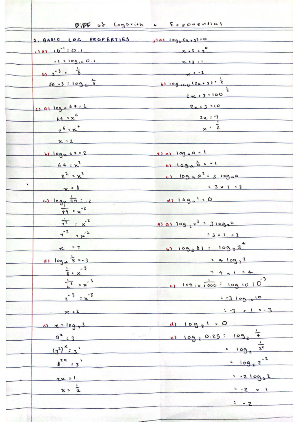 DIFF or Logarithmic Exponential 2: Basic Log Properties Homework - Studocu