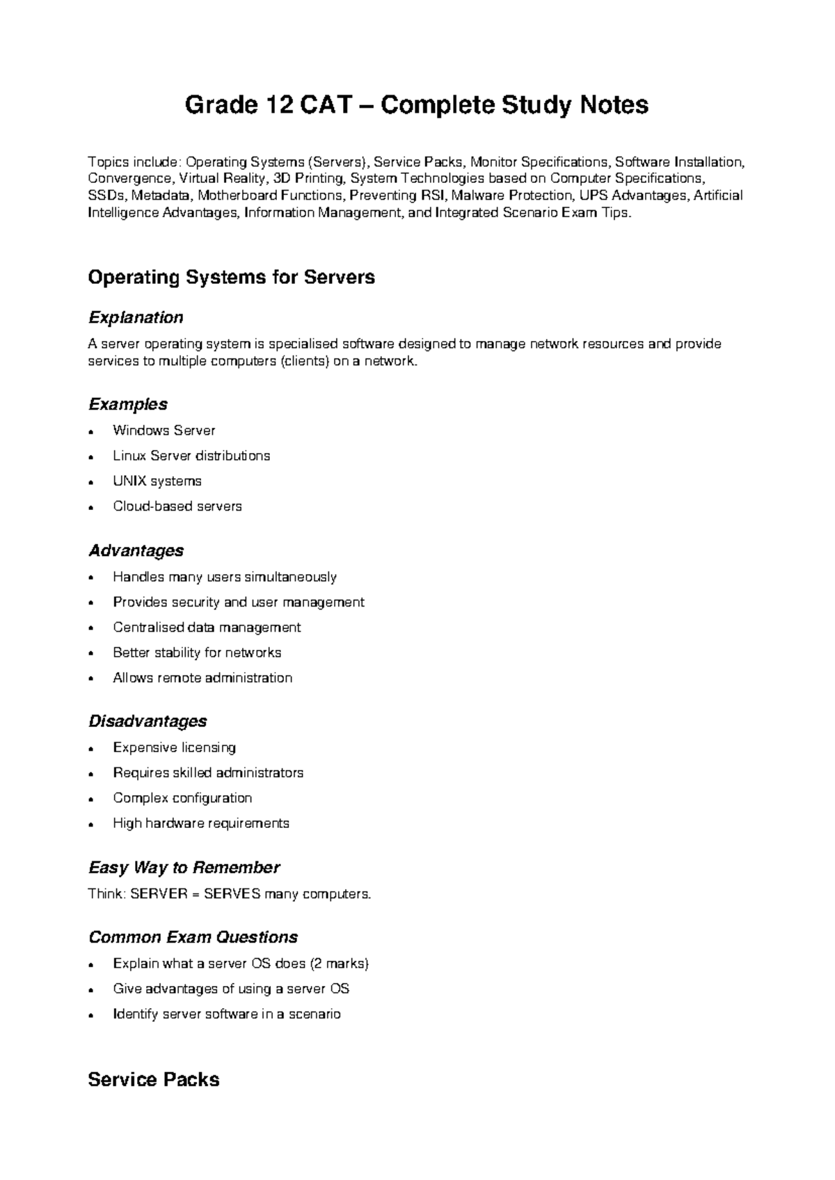 Grade 12 CAT Complete Study Notes: Key Topics & Exam Tips - Studocu