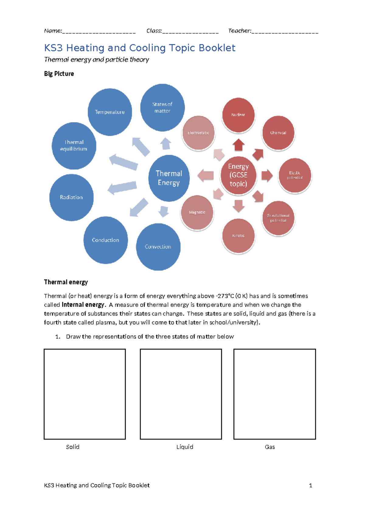 KS3 Heating and Cooling: Comprehensive Topic Booklet Guide - Studocu