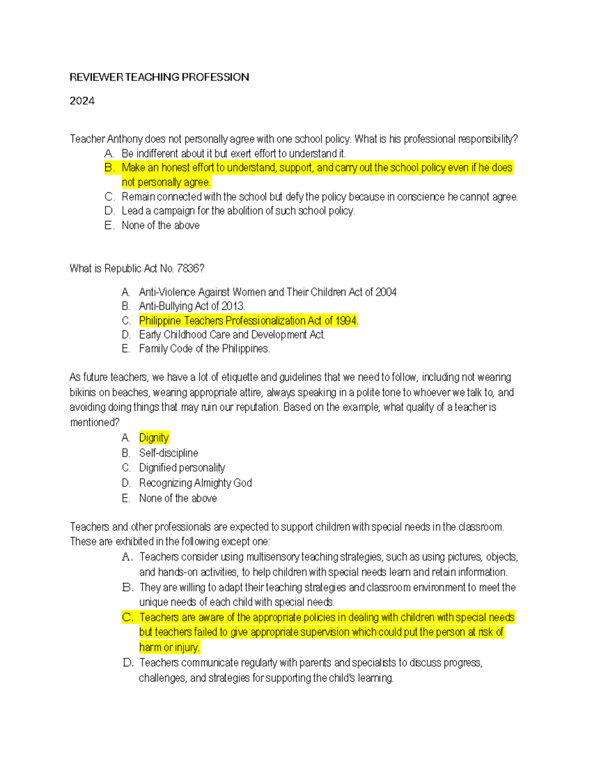 Teaching Profession Reviewer 2024: Key Concepts & Responsibilities ...