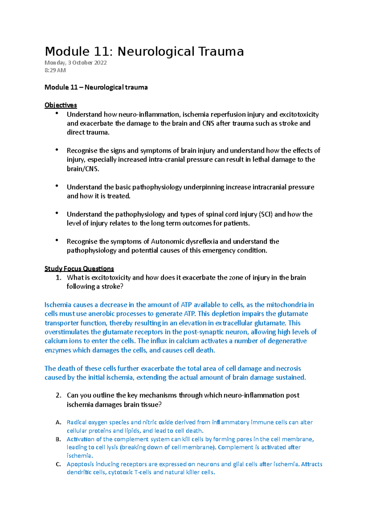 Module 11: Understanding Neurological Trauma & Its Implications - Studocu