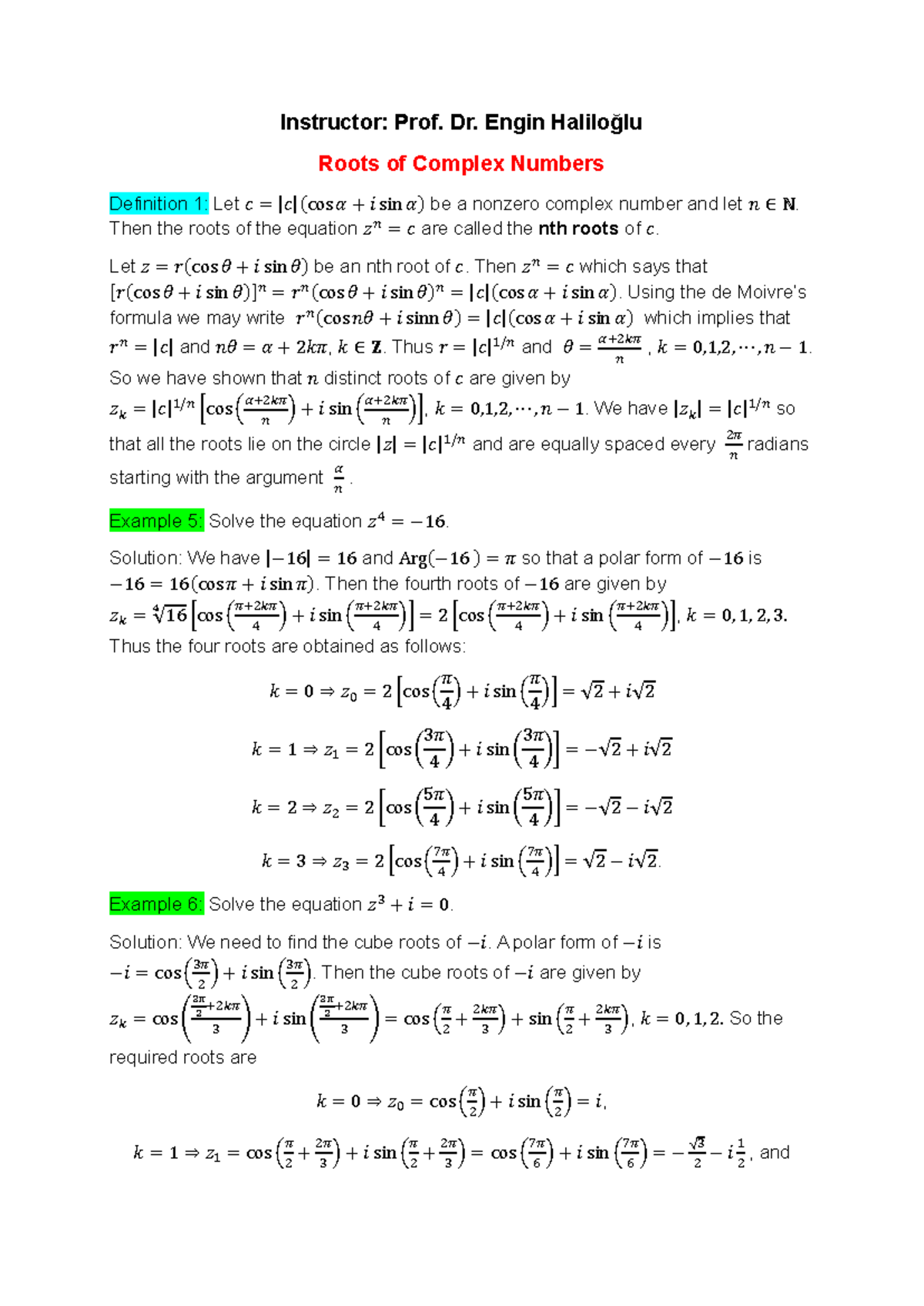 MAT2069 W2 - Roots of Complex Numbers and Sequences - Studocu